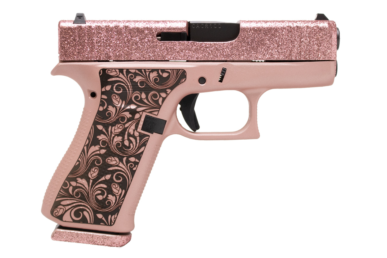 Glock 43X 9mm Pistol with Rose Gold Glitter Slide and Colored Frame w ...