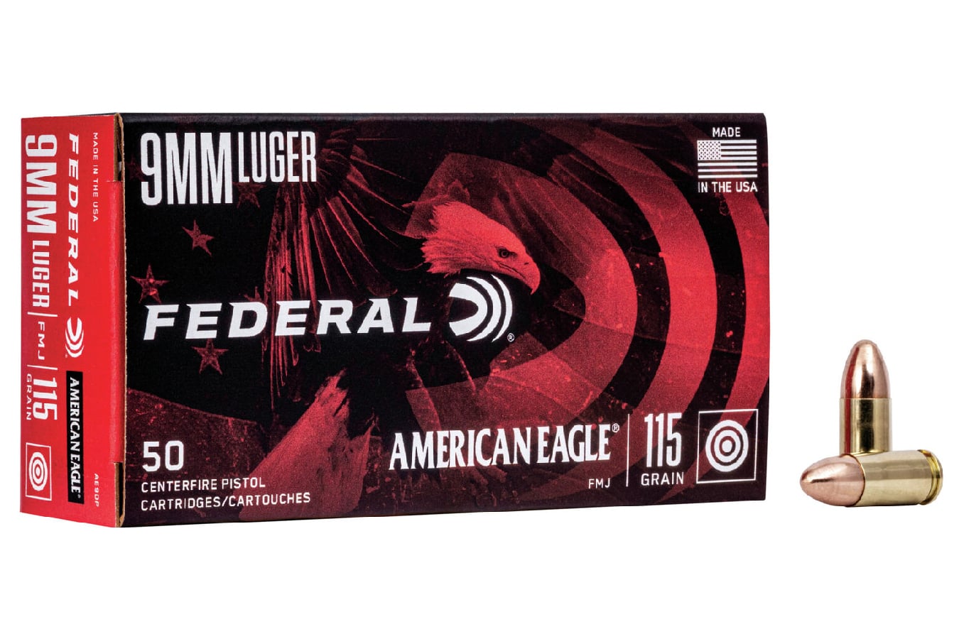 Federal AE9DP 9mm Luger 115 gr FMJ American Eagle 50/Box | Sportsman's ...
