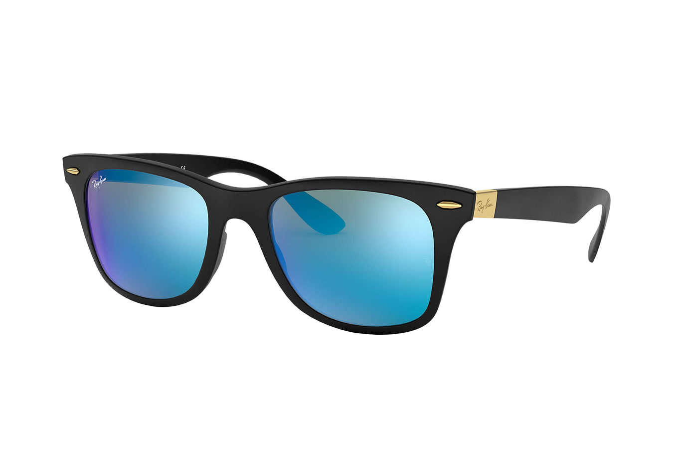 Ray-Ban Wayfarer Liteforce with Matte Black Frame and Blue Mirror Flash ...