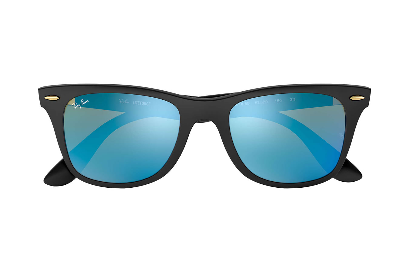 Ray-Ban Wayfarer Liteforce with Matte Black Frame and Blue Mirror Flash ...