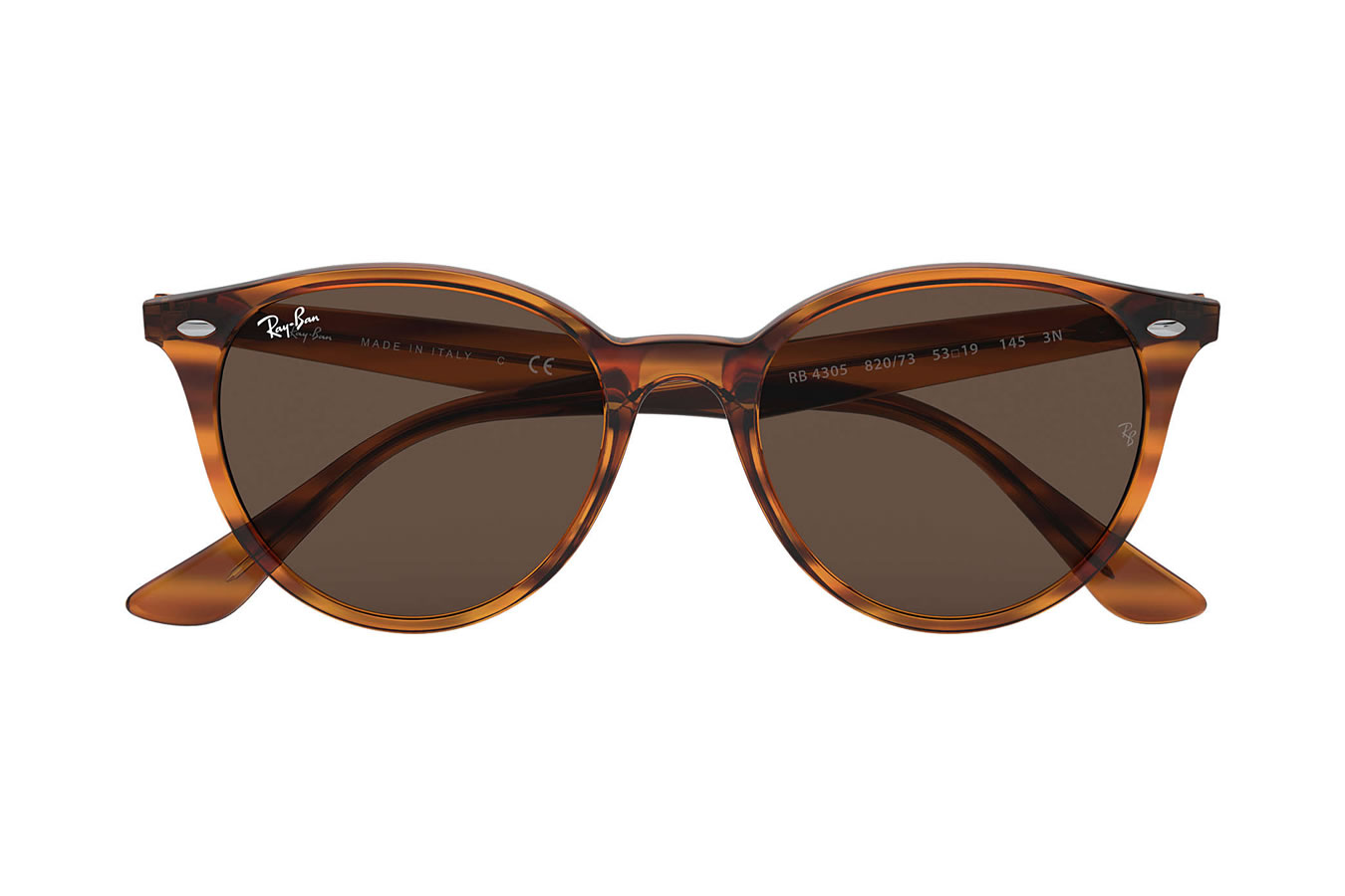 Ray-Ban RB4305 with Gloss Striped Red Havana Frame and Dark Brown ...