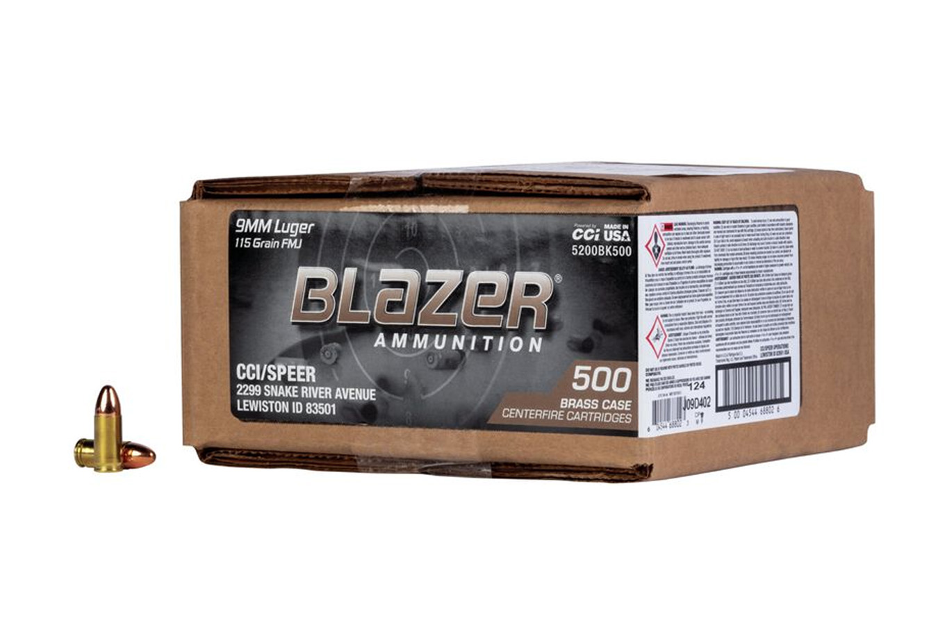 CCI 5200BK500 CS 9mm 115 gr Blazer Brass 500 Round Case | Sportsman's ...