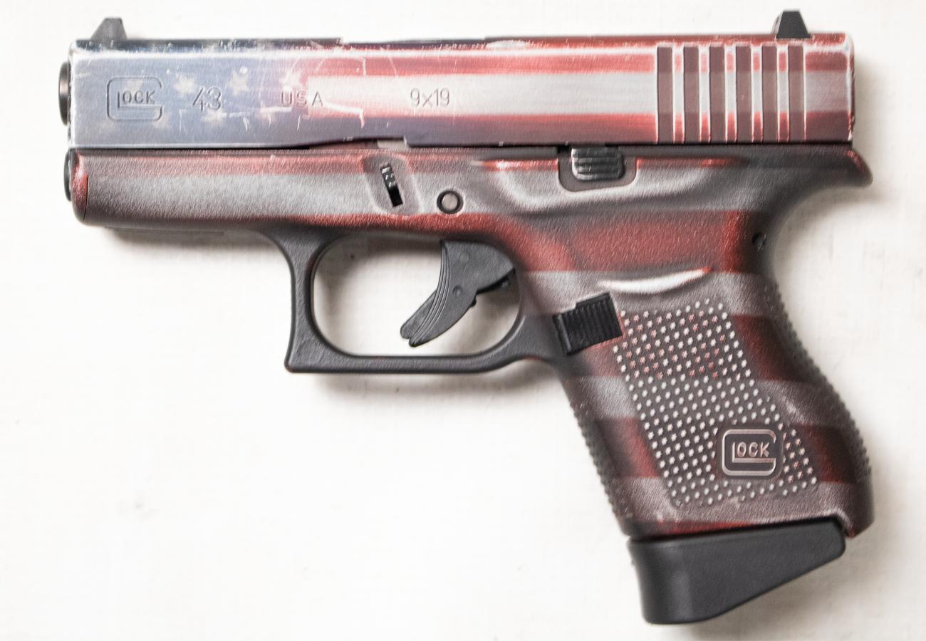 Glock 43 9mm Police Trade-In Semi-Auto Pistol with US Flag Coating ...