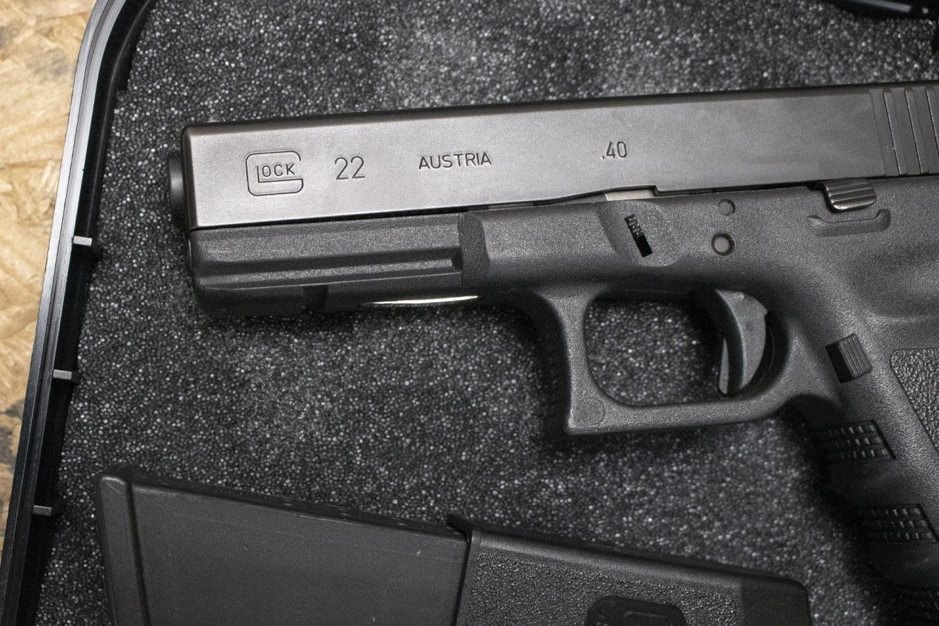 Glock 22 Gen3 40 S&W Police Trade-In Pistol with Two Magazines and Case ...