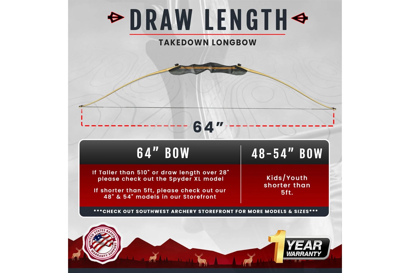 Southwest Archery 64` Ghost Takedown Longbow - 50 LB Draw | Sportsman's ...