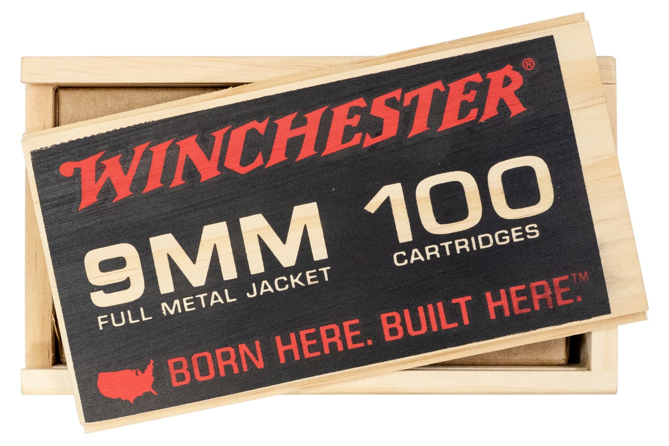 Winchester USA9WB 9mm Luger 115 gr Flat Nose FMJ 100 Rounds in Wooden ...